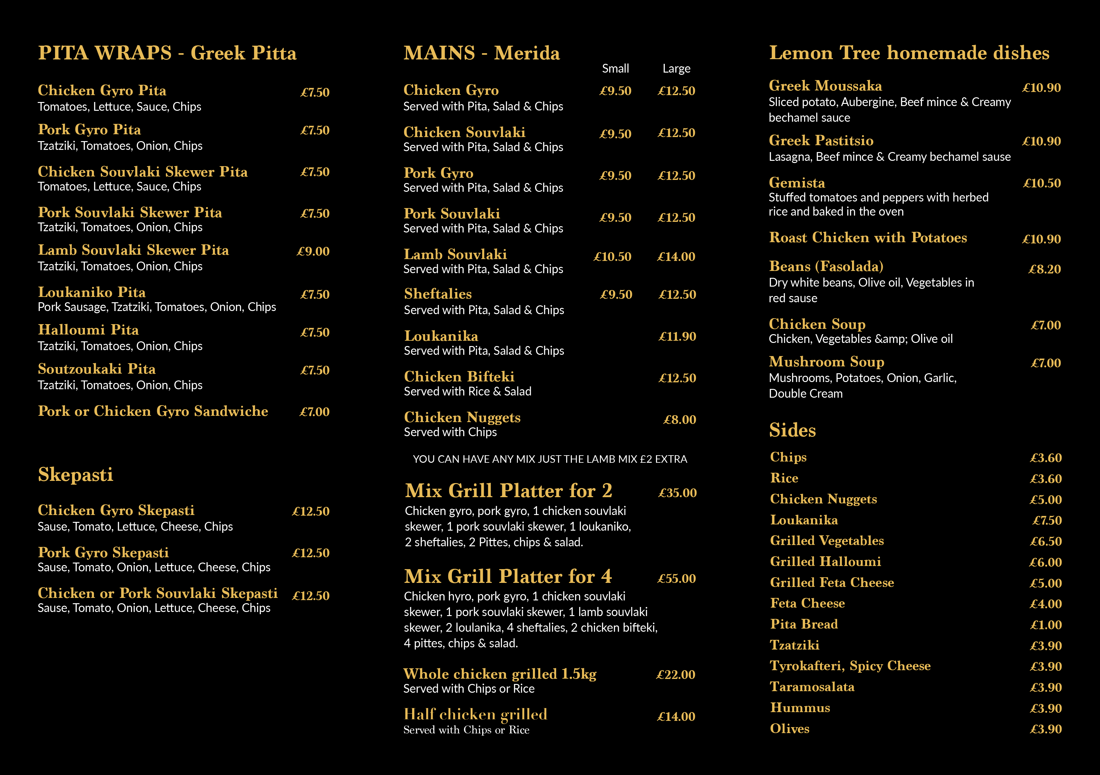 Menu - Lemon Tree